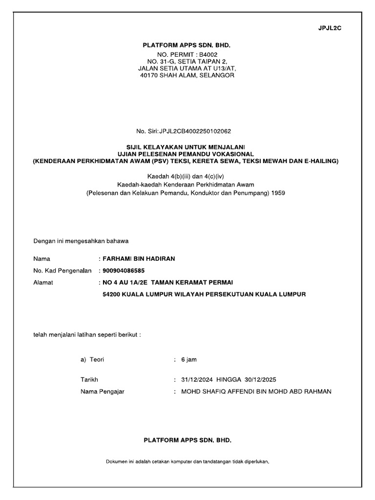 Slip PSV 2.1.2025 - Farhami | PDF