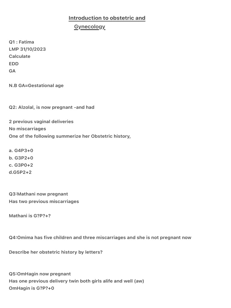 Obstetric History Calculations Guide | PDF