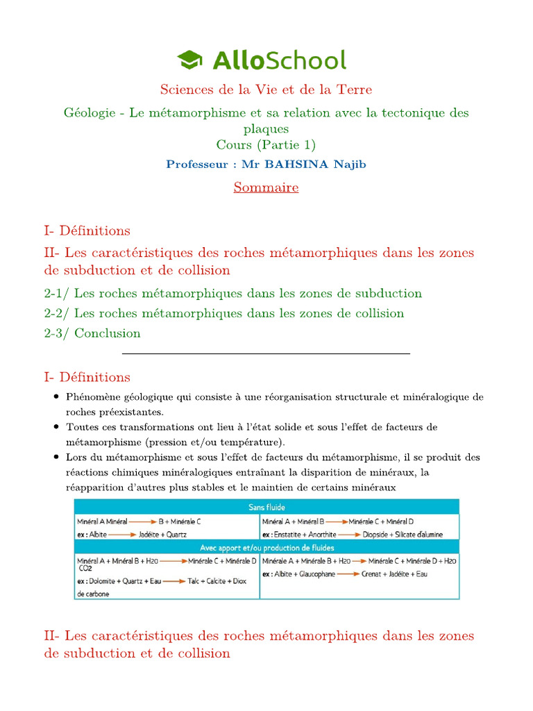 Le Metamorphisme Et Sa Relation Avec La Tectonique Des Plaques Cours ...