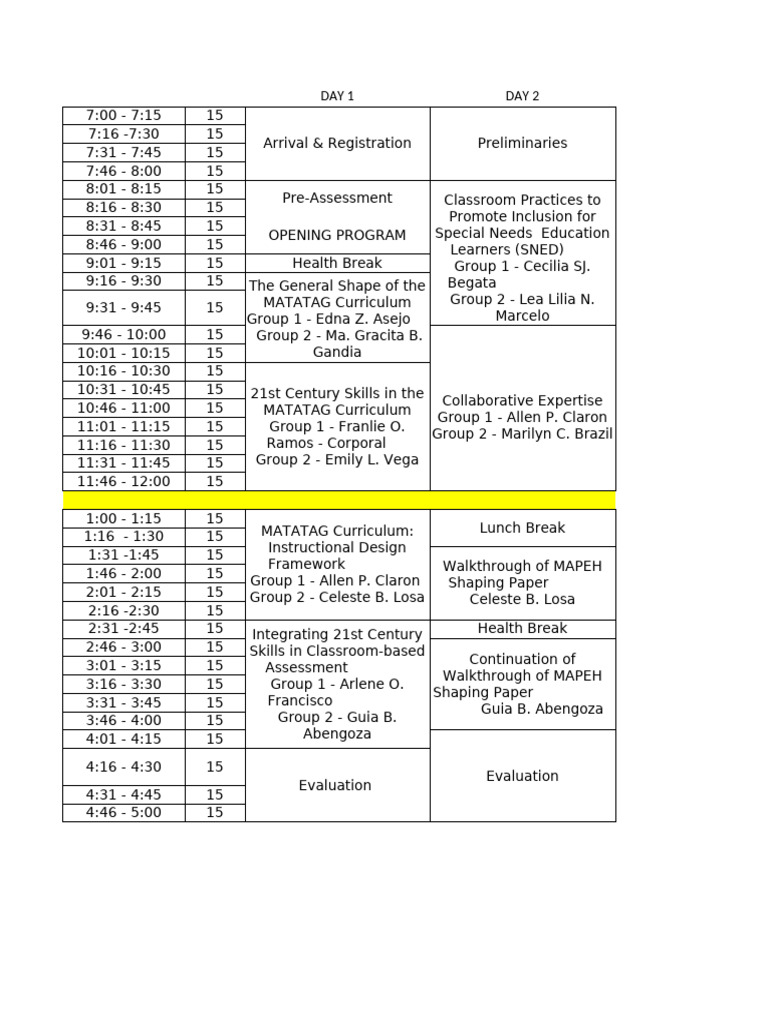 MATATAG Training Matrix - MAPEH Group | PDF | Learning | Intelligence