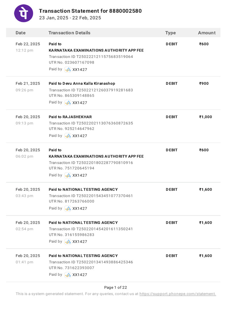PhonePe Statement Jan2025 Feb2025 | PDF | Debit Card | Debits And Credits