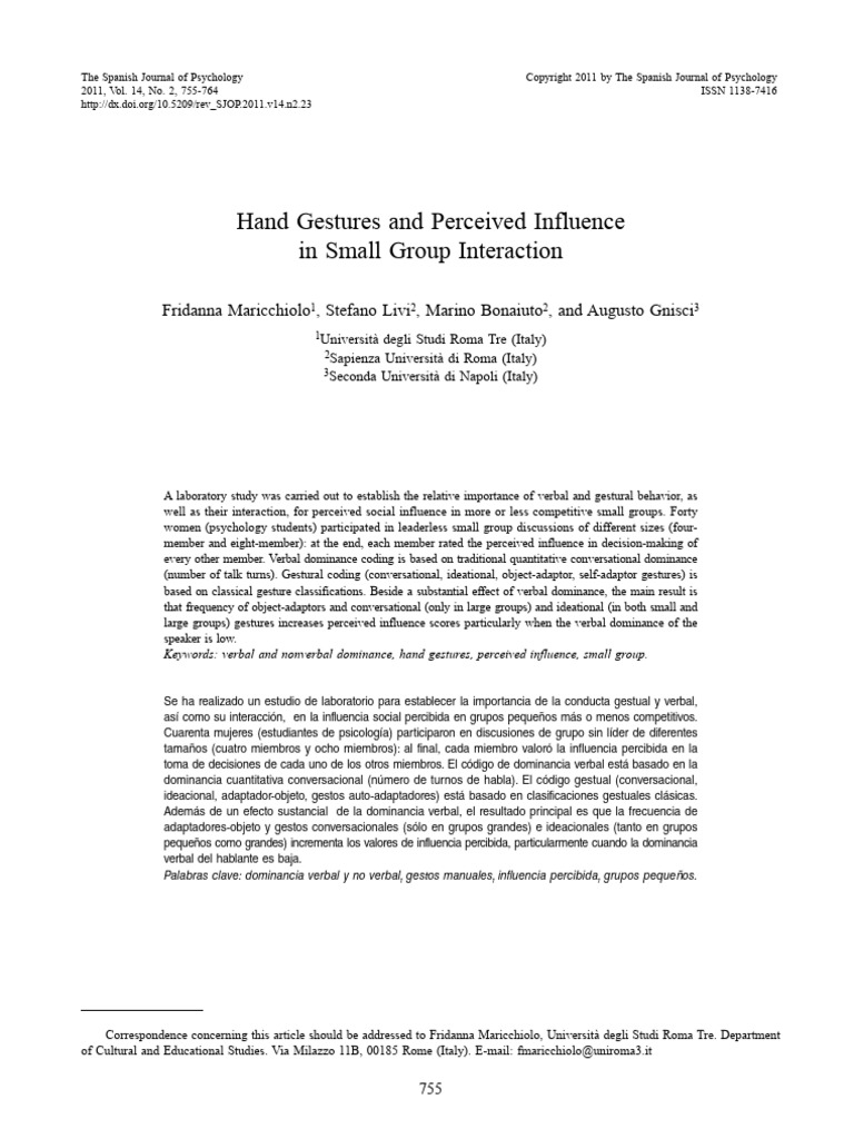 Hand Gestures and Perceived Influence in | PDF | Nonverbal ...