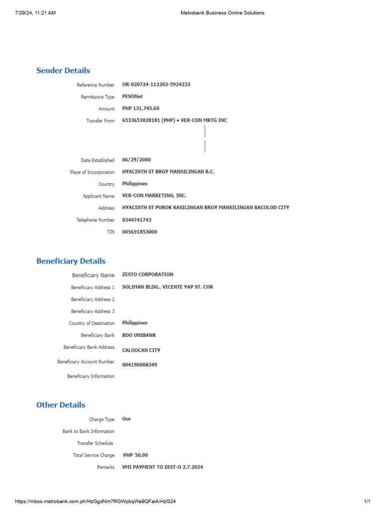 Zest-O Corporation Payment Transactions | PDF | Service Industries ...