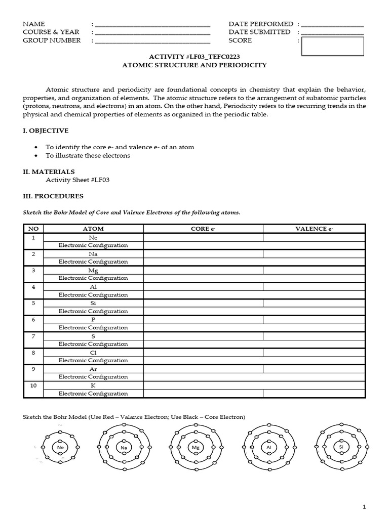 Activity - LF03 - Atomic Structure and Periodicity | PDF | Atoms ...