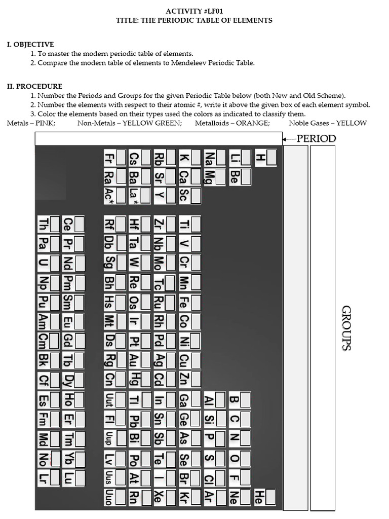 Activity - Lf01 - The Periodic Table of Elements | PDF