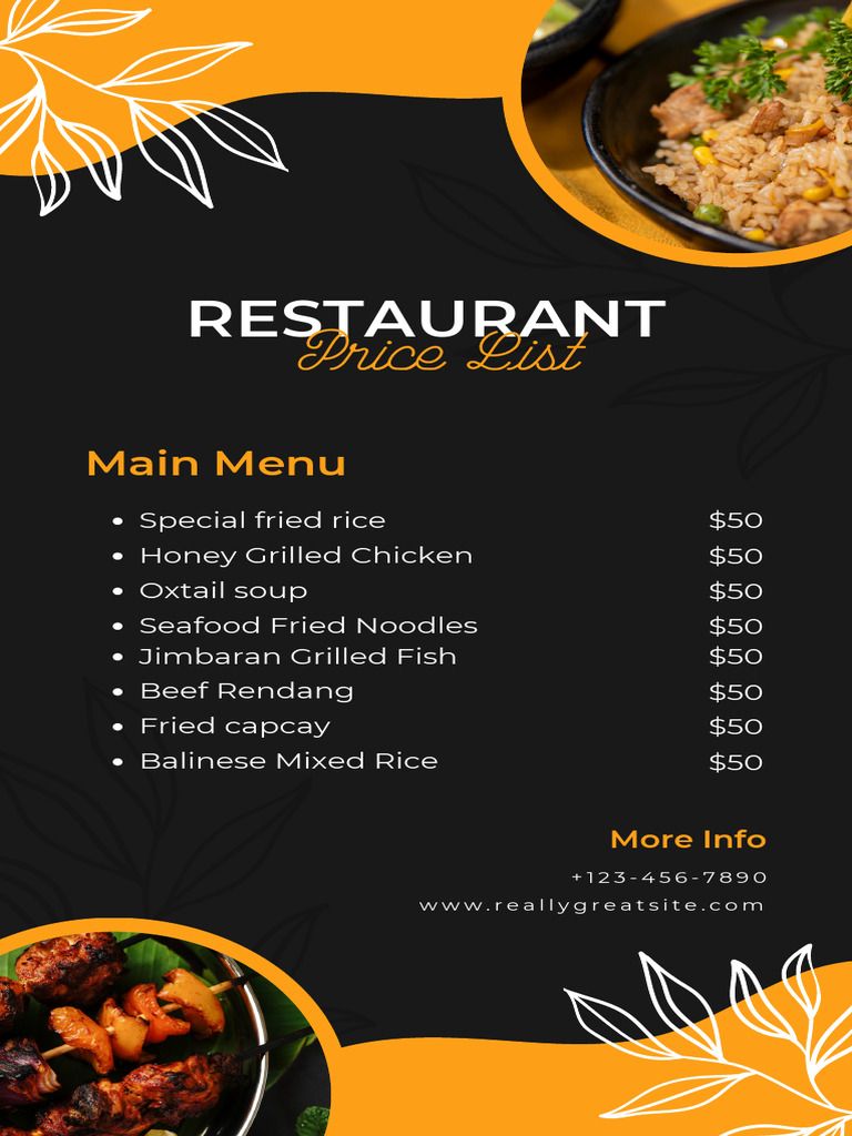 Black and Yellow Modern Food Price List | PDF