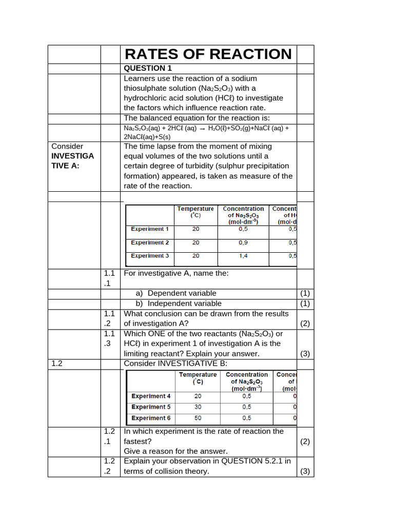 RATES OF REACTION (SIYABAWELISA) | PDF | Reaction Rate | Experiment