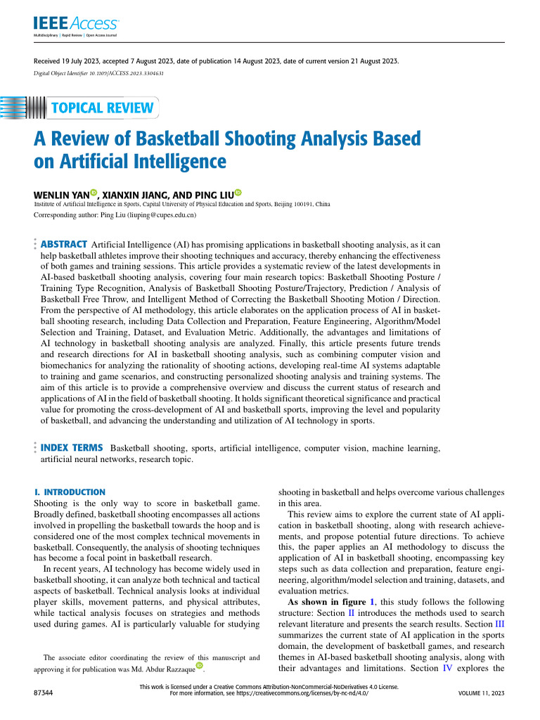 A Review of Basketball Shooting Analysis Based On Artificial ...