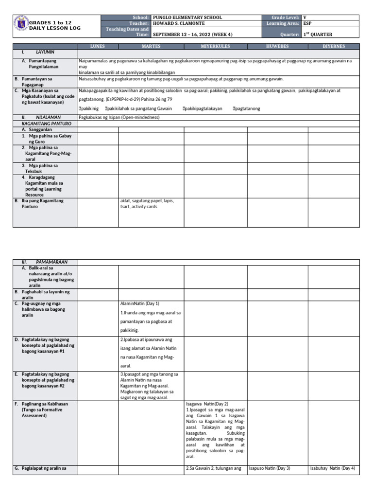 DLL - Esp 5 - Q1 - W4 | PDF
