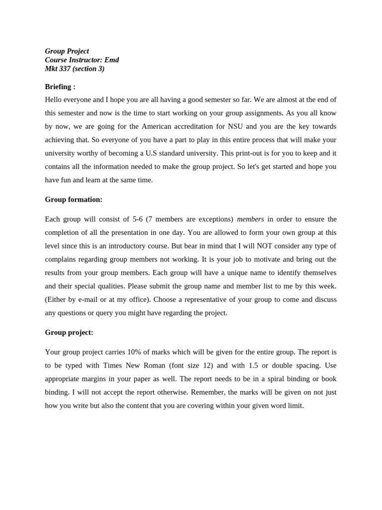 Project Outline MKT 337 | PDF | Marketing