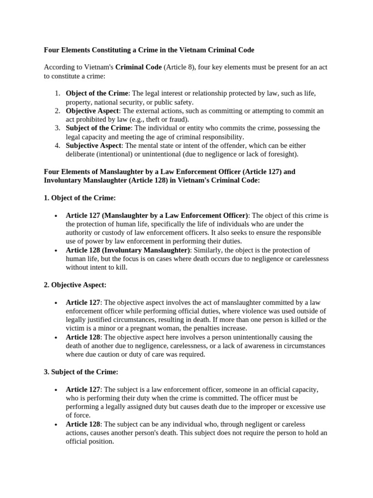 Four Elements Constituting a Crime in the Vietnam Criminal Code | PDF | Crimes | Crime & Violence