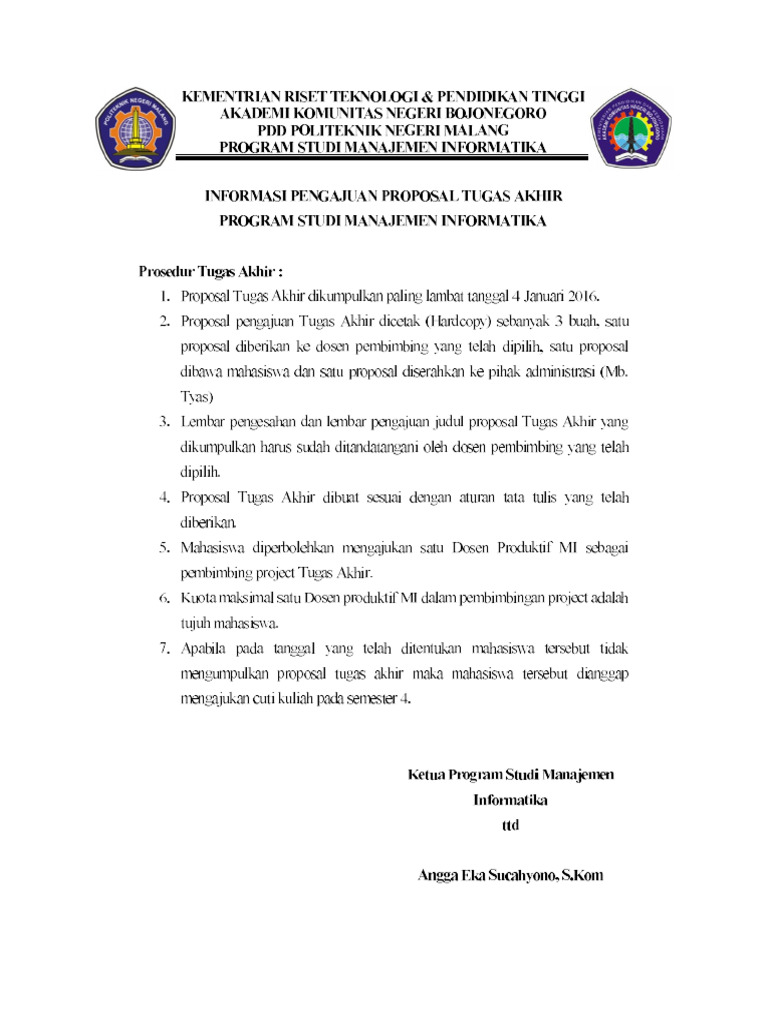 Proposal Tugas Akhir Manajemen Informatika Akn Bojonegoro1 | PDF