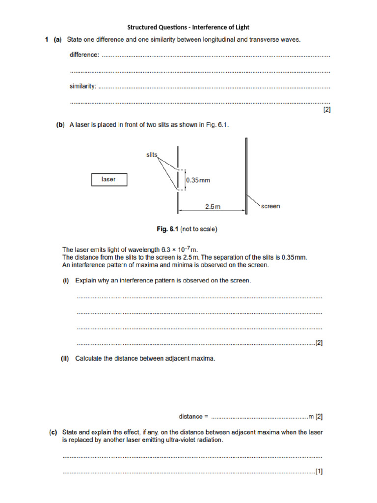 4. Structured Questions - Interference of Light | PDF