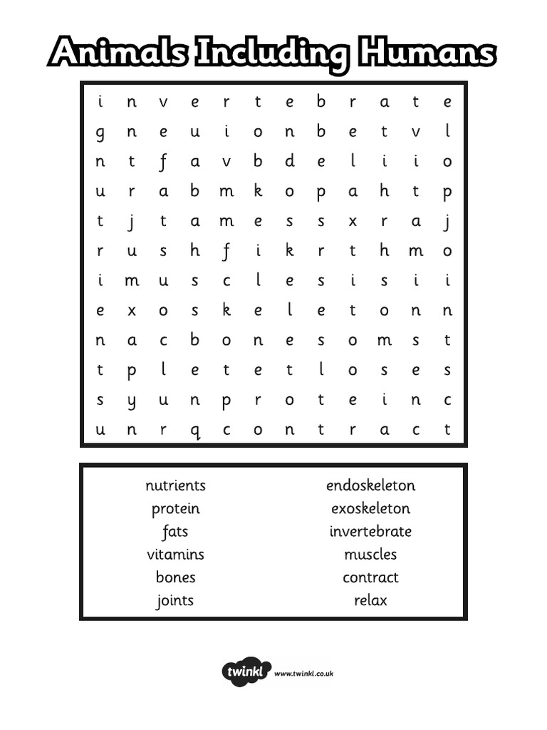 animals-inclusing-humans-wordsearch-black-and-white | PDF