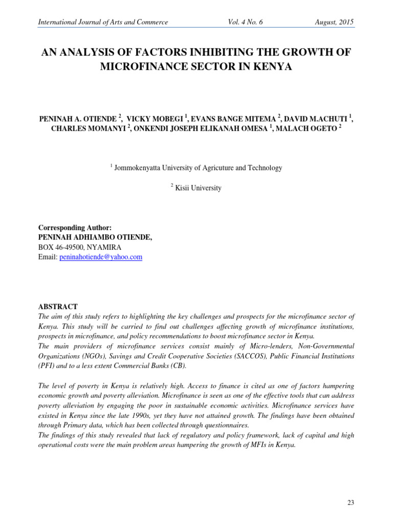 Analysis of Factors Inhibiting Growth of Microfinance | PDF | Microfinance | Poverty