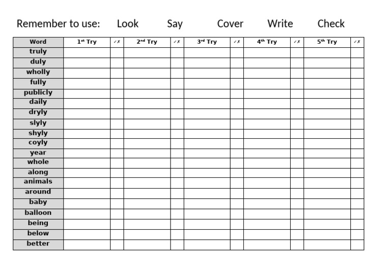 g1 Look Say Cover Write Check Adverbs Ly 2 | PDF