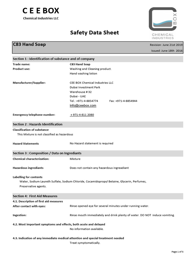 SDS - C83 Hand Soap | PDF | Water | Firefighting