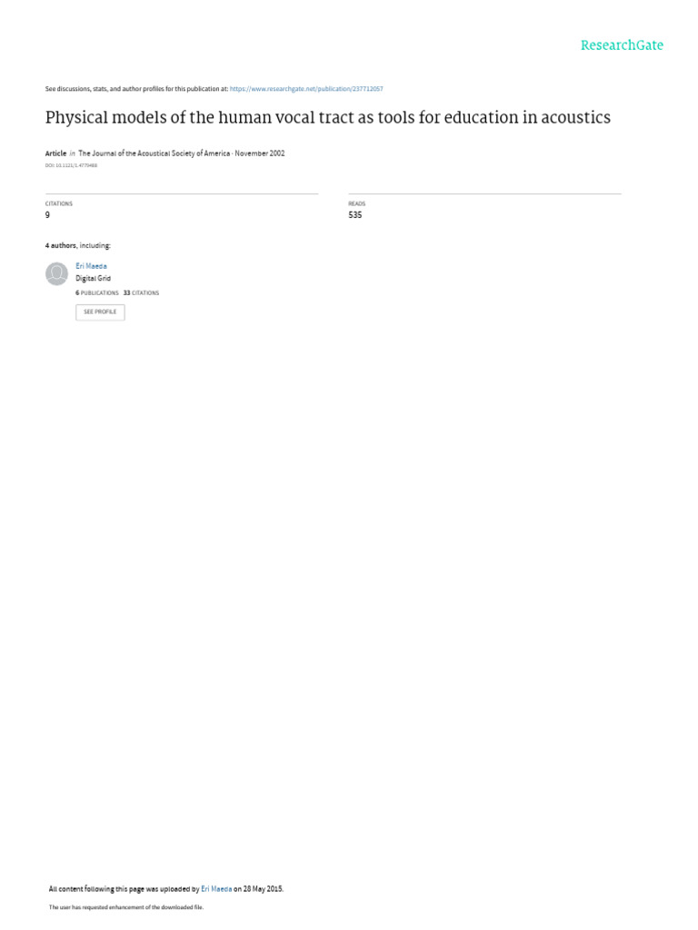 Physical Models of The Human Vocal Tract As Tools | PDF | Human Voice