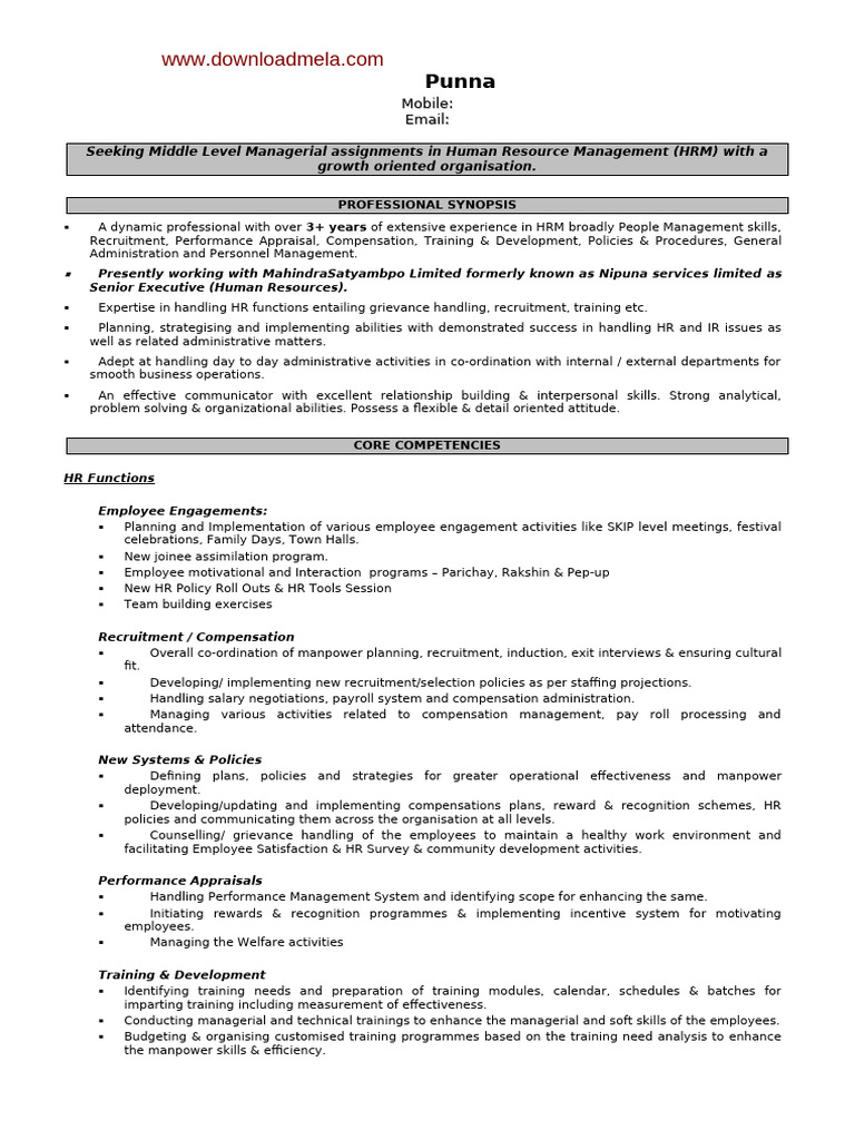 HR Manager Profile with 3+ Years Experience | PDF | Human Resources ...