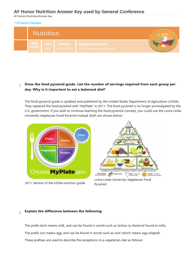 Nutrition Honor Pathfinder Guide | PDF