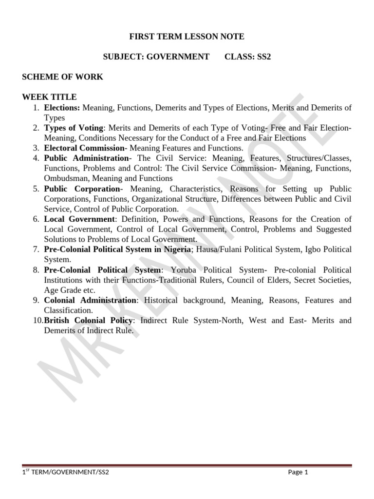First Term SS2 Government | PDF | Elections | Voting