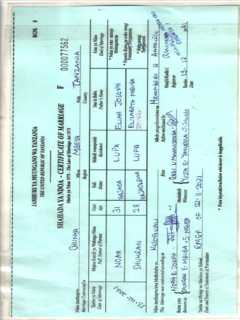 Cheti Cha Ndoa | PDF
