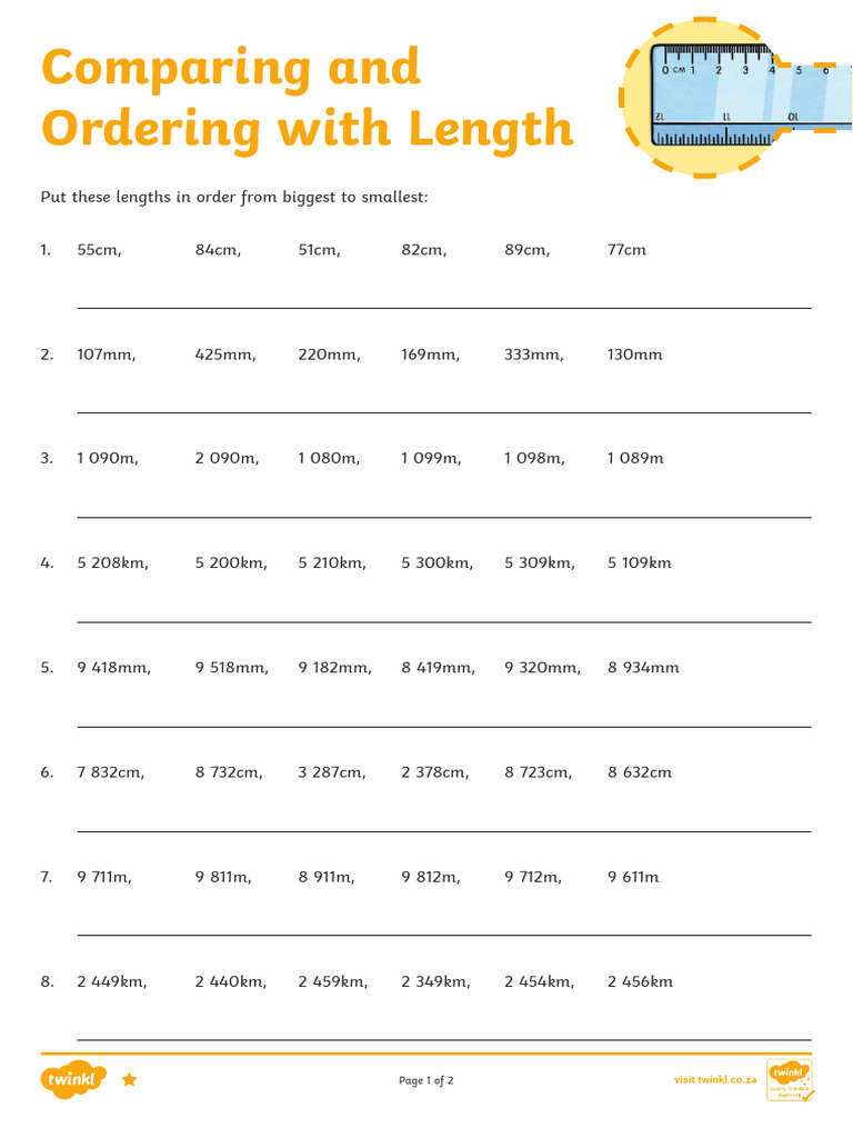 Comparing and Ordering With Length Activity Sheet | PDF