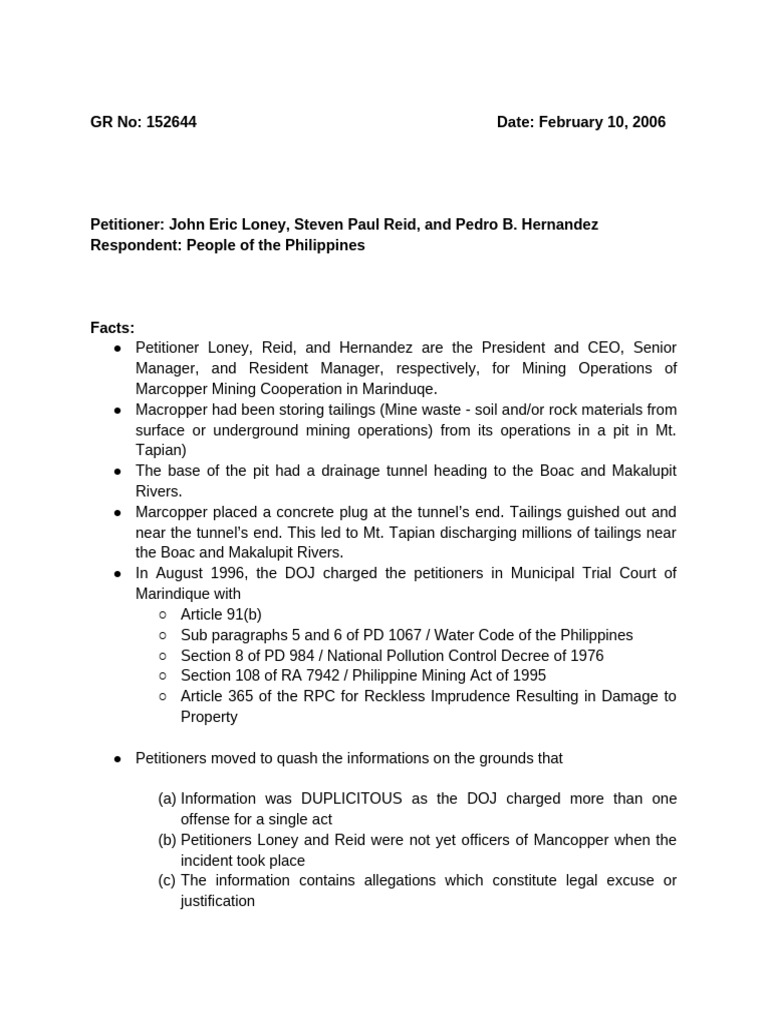 Marcopper Mining Pollution Case Ruling | PDF | Crimes | Crime & Violence