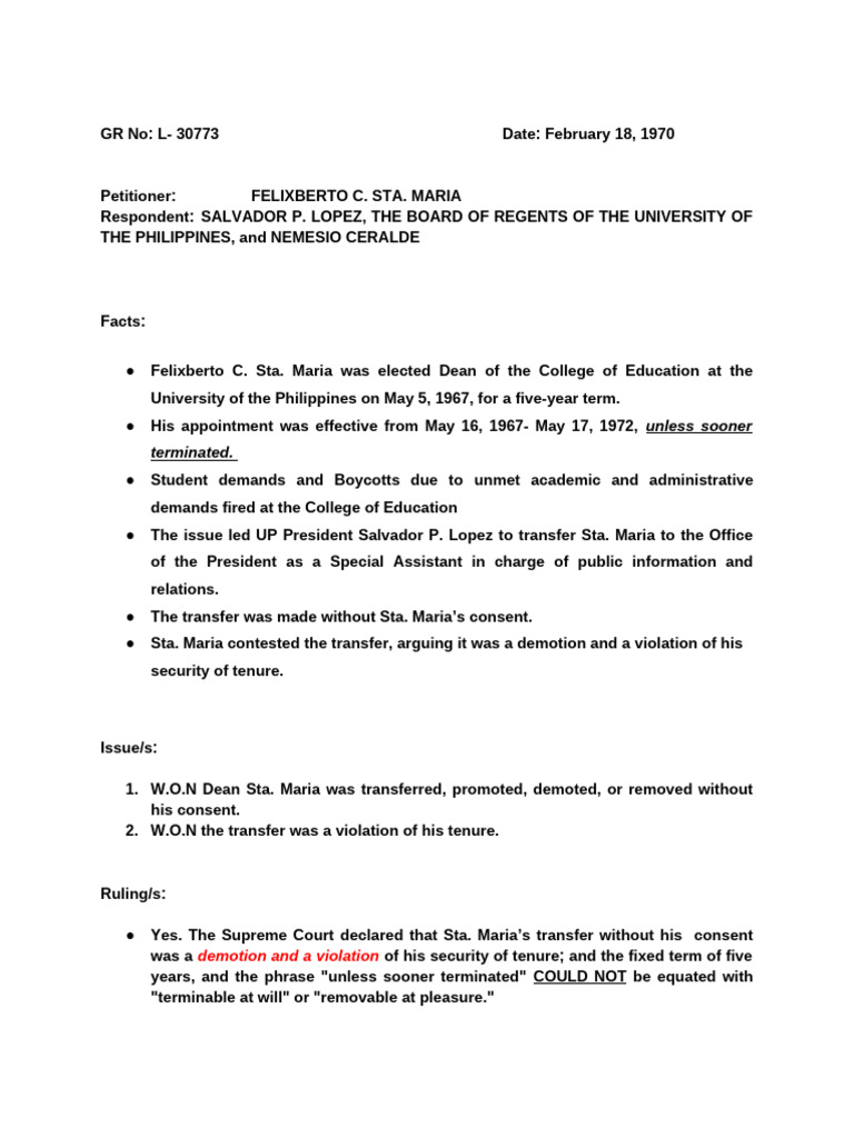 STA. MARIA V. LOPEZ GR. NO. L- 30773 | PDF | Law Of The United States ...