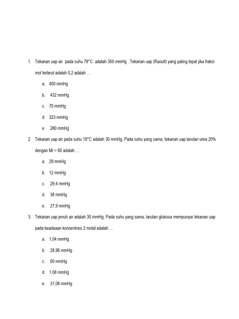 soal tekanan uap larutan.docx | PDF
