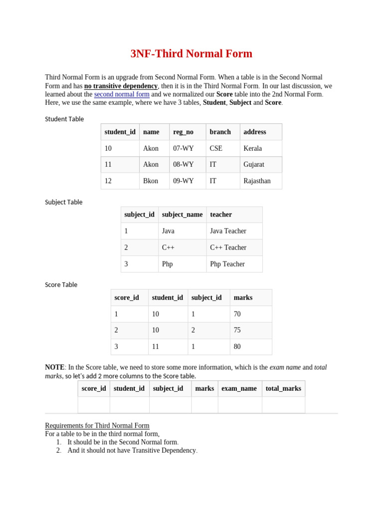 3NF-Third Normal Form - NOTES | PDF | Information Technology Management ...
