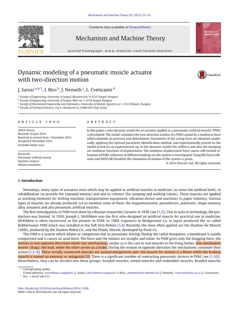 Mathematical Modelling of PAM - Elsevier | PDF | Force | Pressure