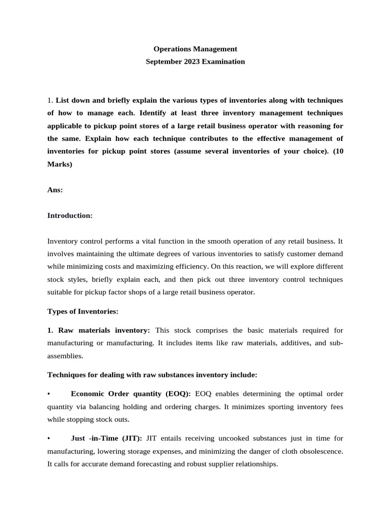 Operations Management AAI ST VPRLQR | PDF | Inventory | Lean Manufacturing