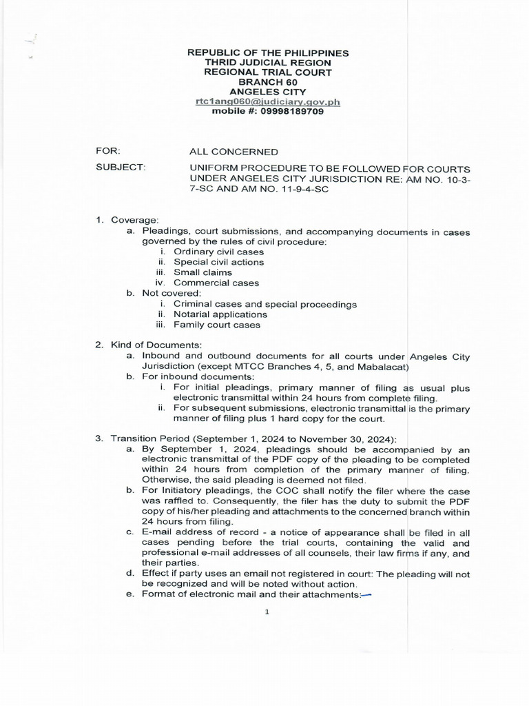 Uniform Procedure To Be Followed For Courts Under Angeles City ...