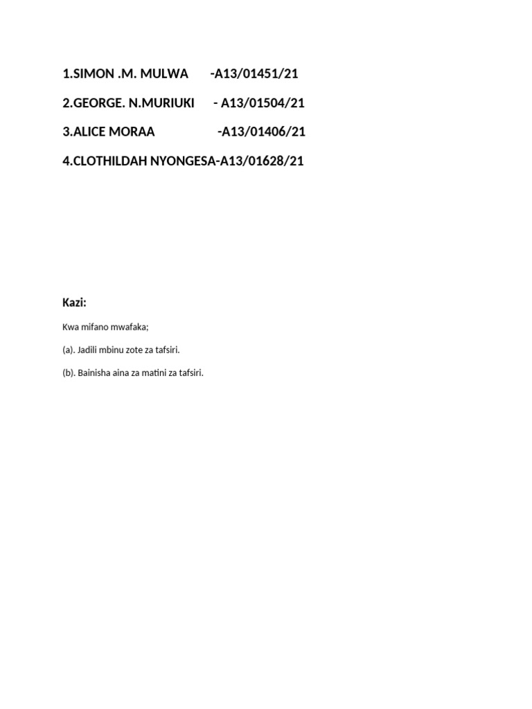 Kisw 342. Tafsiri Na Ukalimani Jaribio | PDF