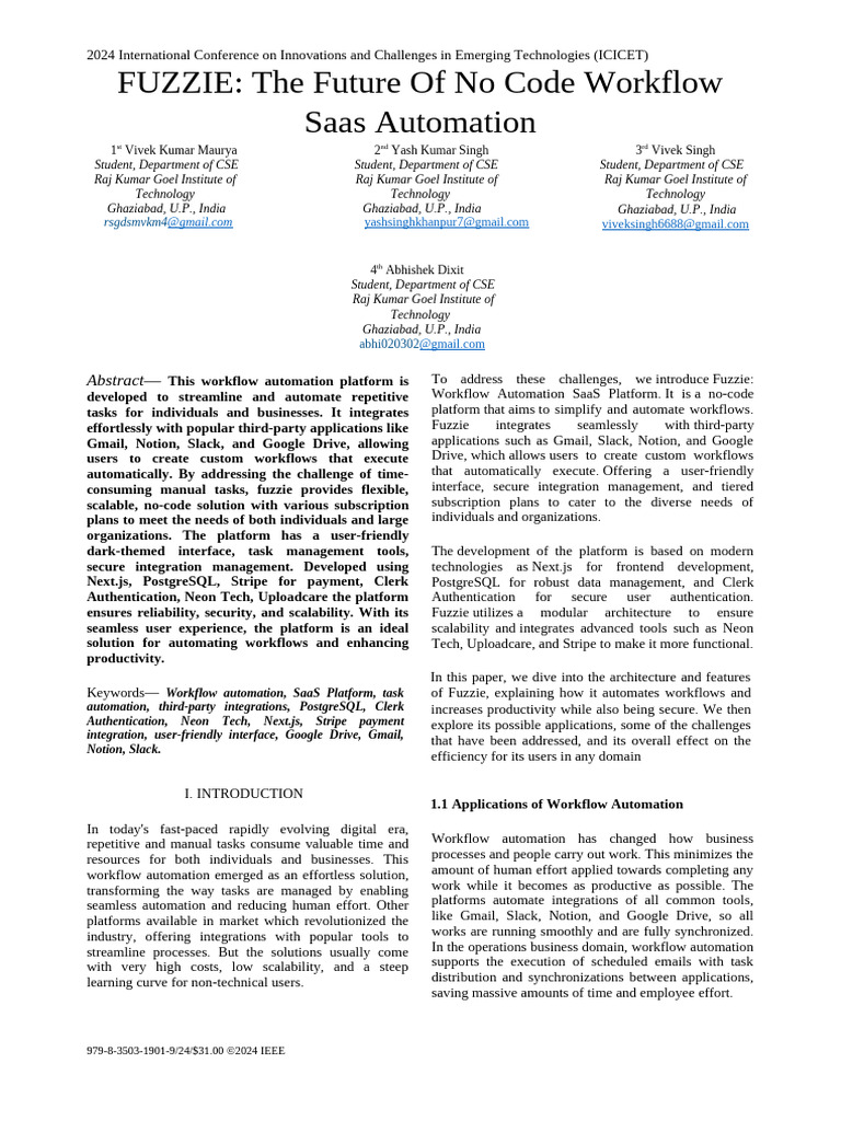 Fuzzie - The Future of No Code Workflow SaaS Automation | PDF | Automation | Software As A Service