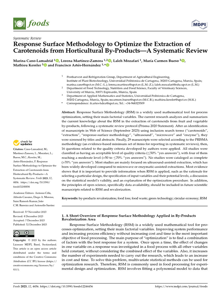 Response Surface Methodology To Optimize The Extraction of | PDF | Errors And Residuals ...