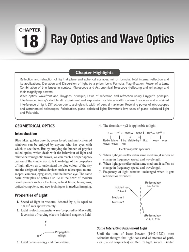 Ray and Wave Optics Multiple Theory Research Paper | PDF | Light | Optics