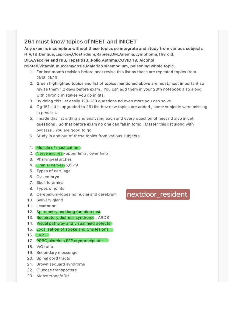 Neet & Inicet Must Know | PDF