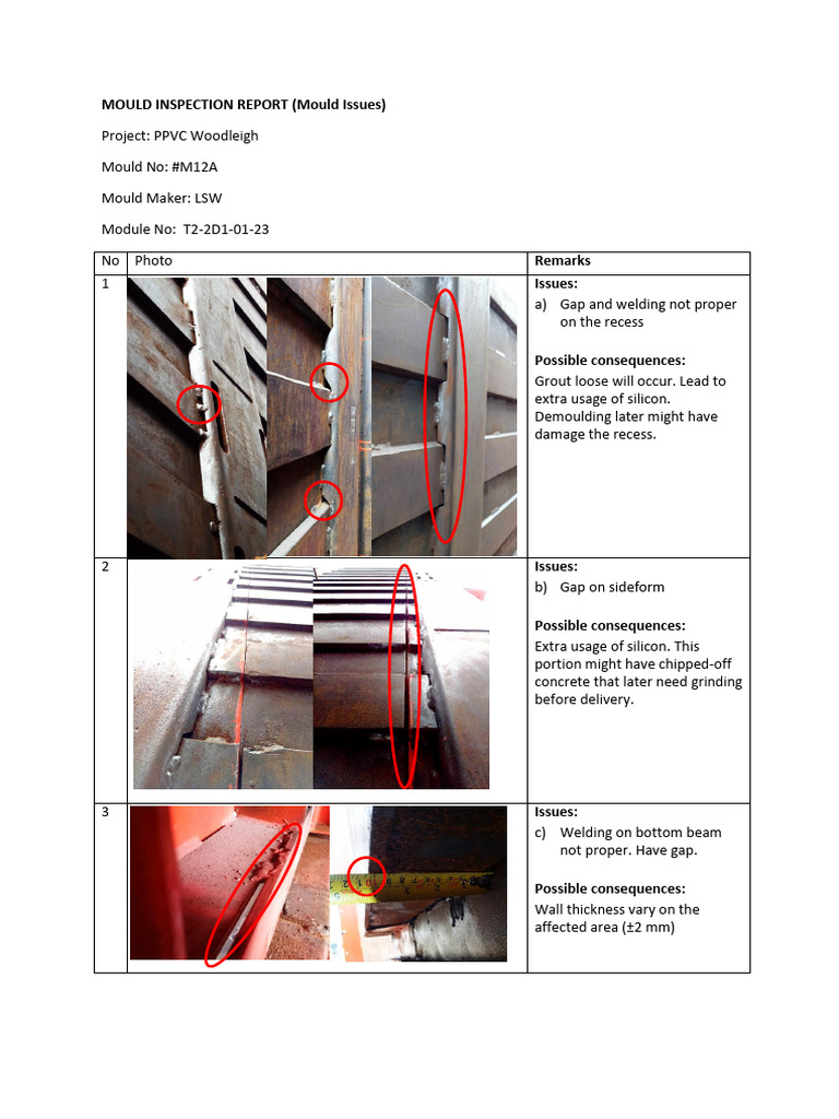 Mould Inspection Report (12a) | PDF | Mechanical Engineering | Materials
