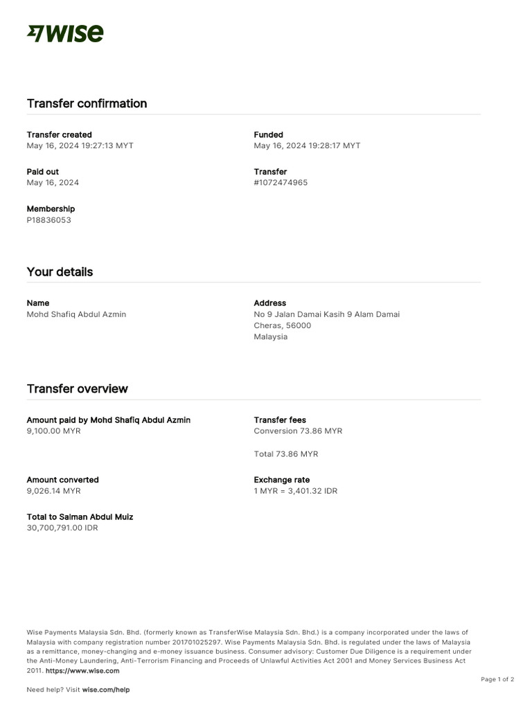 Wise Transaction Invoice Transfer 1072474965 3065085469 en | PDF ...