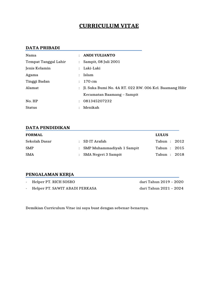 Curriculum Vitae Andi Yulianto | PDF