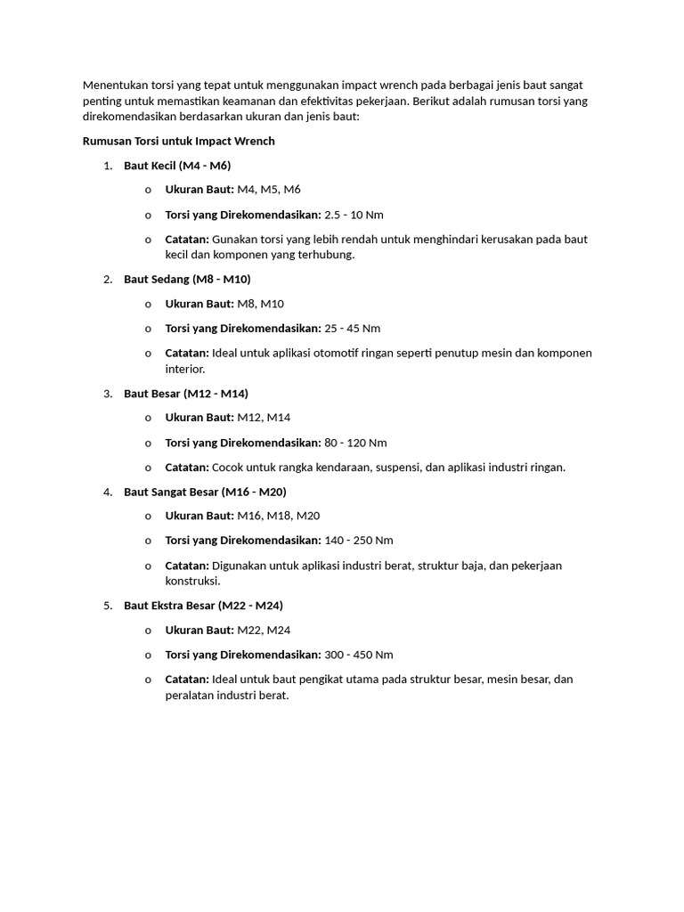 Panduan Torsi Baut untuk Impact Wrench | PDF