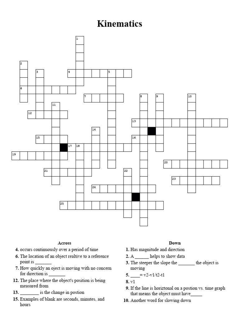 Kinematics Crossword Puzzle Guide | PDF