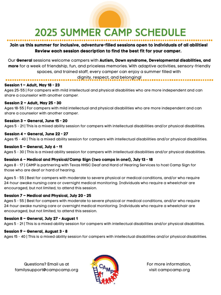 2025 Summer Camp Schedule Overview | PDF | Intellectual Disability ...