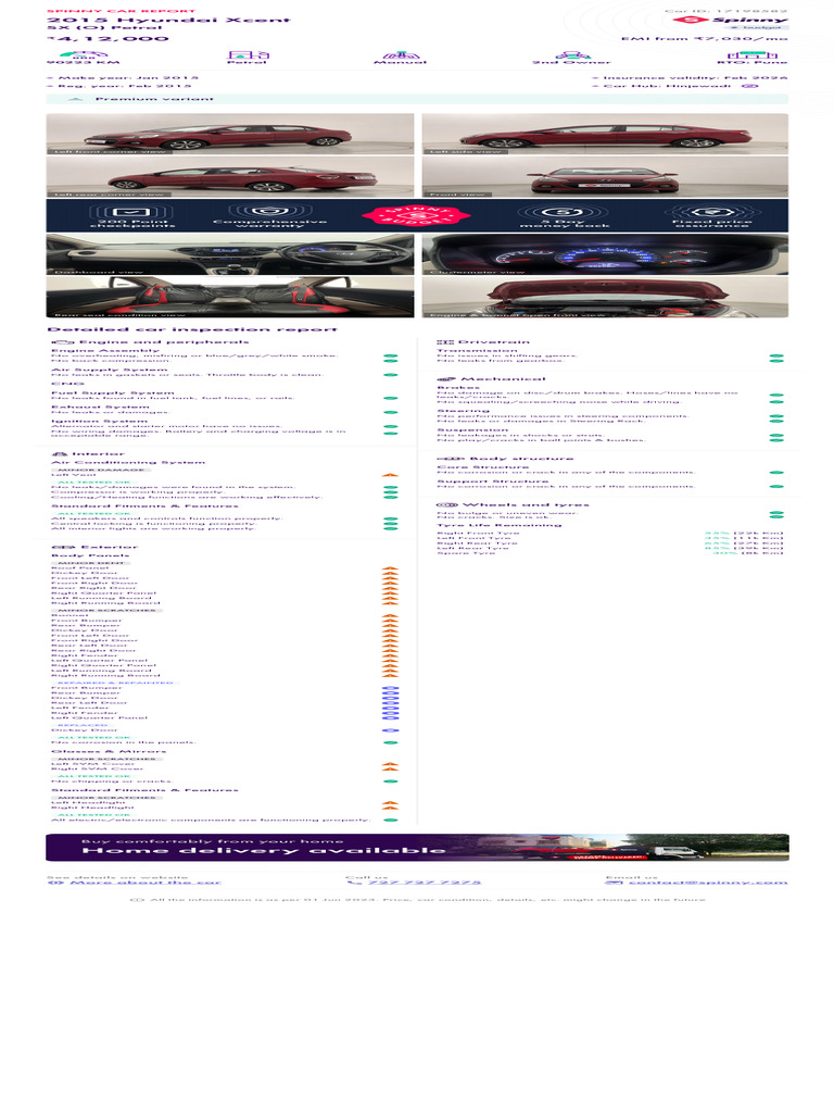 Spinny 2015 Hyundai Xcent Inspection Report | PDF | Leak | Door