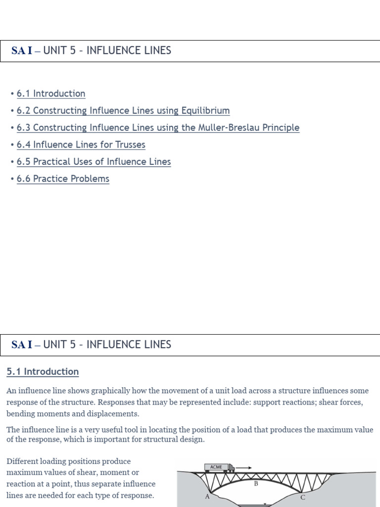 SA1 - Unit 5 Influence Lines | PDF | Truss | Mechanics