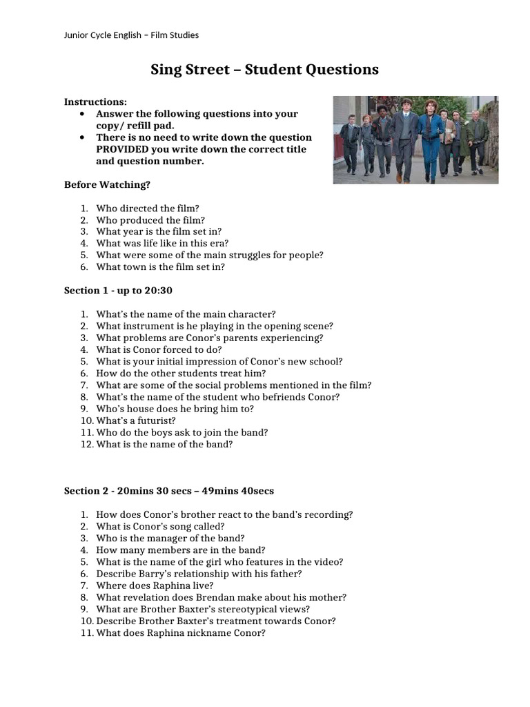 Sing Street: Student Questions Guide | PDF
