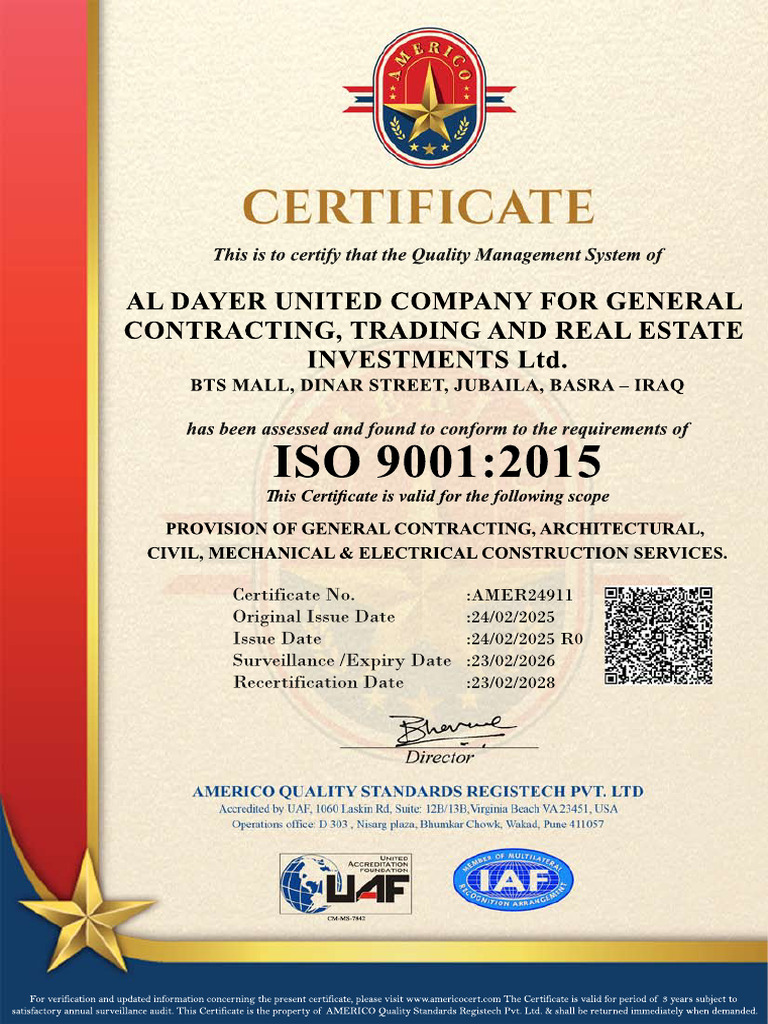 UAF Americo-ISO 9001-AL DAYER UNITED COMPANY FOR GENERAL CONTRACTING, TRADING AND REAL ESTATE ...