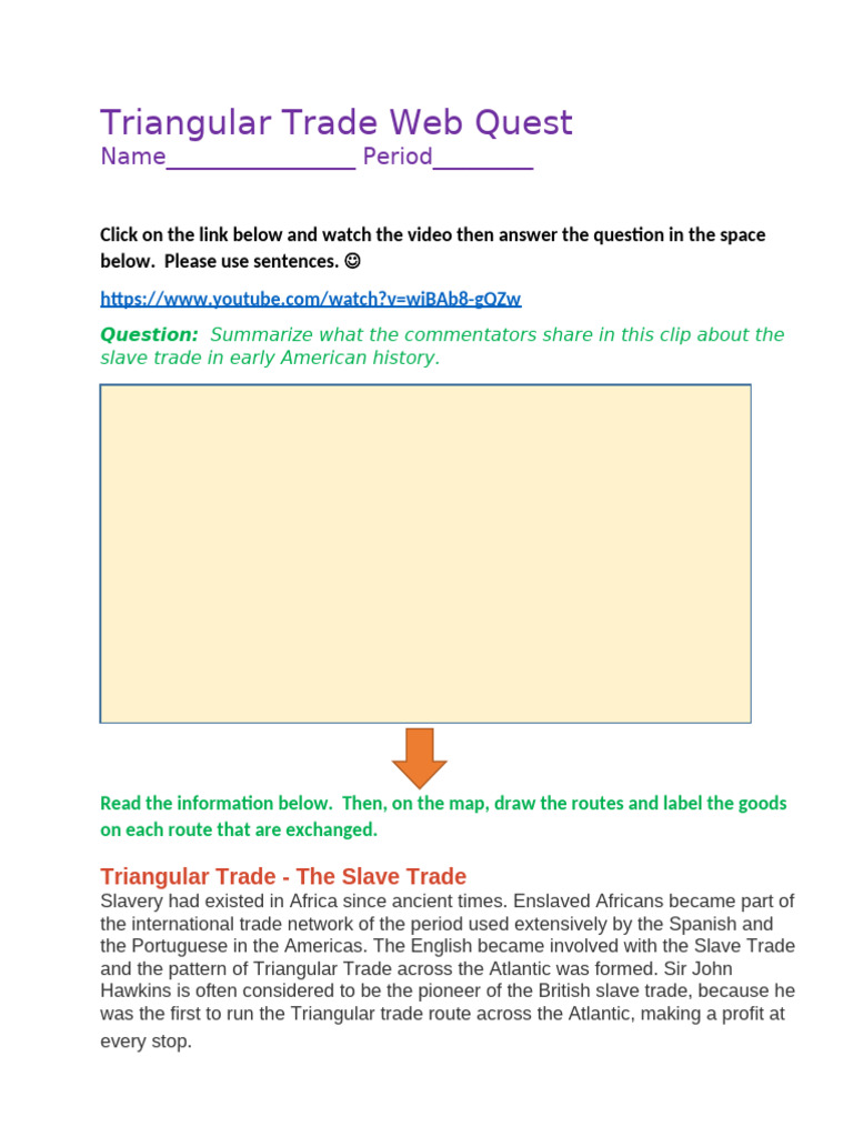 Triangular Trade Web Quest - Alian 2019 | PDF | Atlantic Slave Trade ...